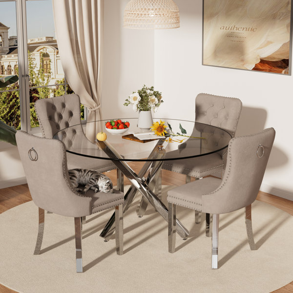 House of Hampton® 5-Piece Round Glass Dining Table Set | Wayfair